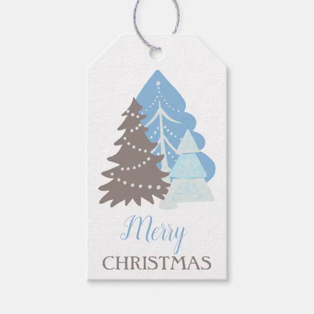 Modern Blue Christmas Trees Holiday Christmas Gift Tags | Zazzle
