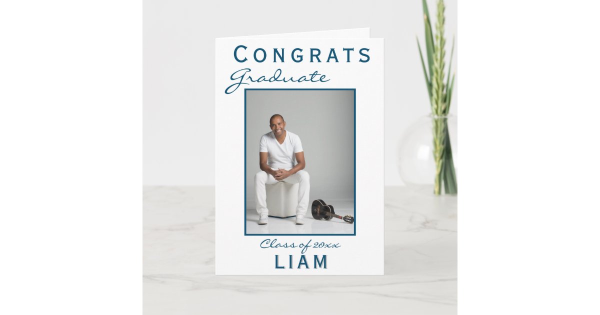Modern Blue Congrats Graduate Graduation Photo Card | Zazzle