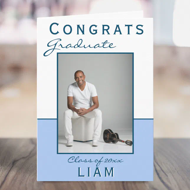 Modern Blue Congrats Graduate Graduation Photo Card | Zazzle