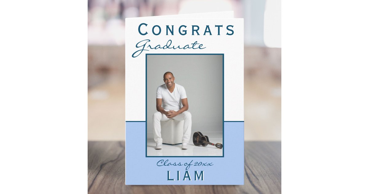 Modern Blue Congrats Graduate Graduation Photo Card | Zazzle