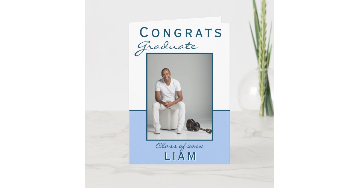 Modern Blue Congrats Graduate Graduation Photo Card | Zazzle.com