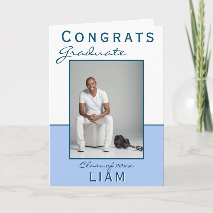 Modern Blue Congrats Graduate Graduation Photo Card | Zazzle.com
