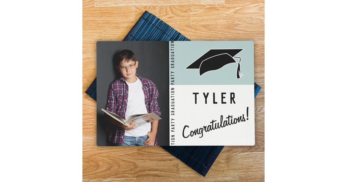 Modern Blue Congratulations Graduation Party Photo Placemat | Zazzle
