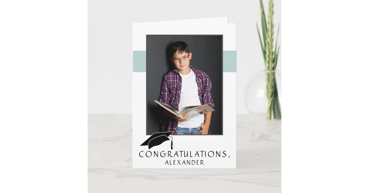Modern Blue Congratulations Graduation Photo Card | Zazzle