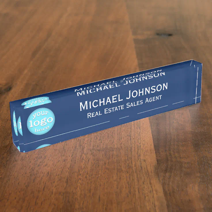 Modern Blue Corporate Business Office Logo Title Desk Name Plate | Zazzle