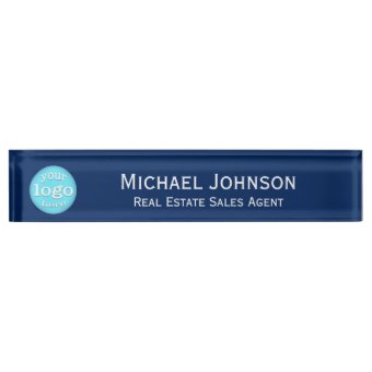 Modern Blue Corporate Business Office Logo Title Desk Name Plate | Zazzle