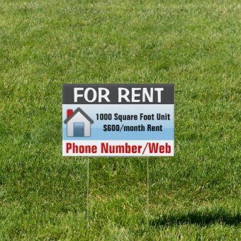 Modern Blue Custom For Rent Sign | Zazzle