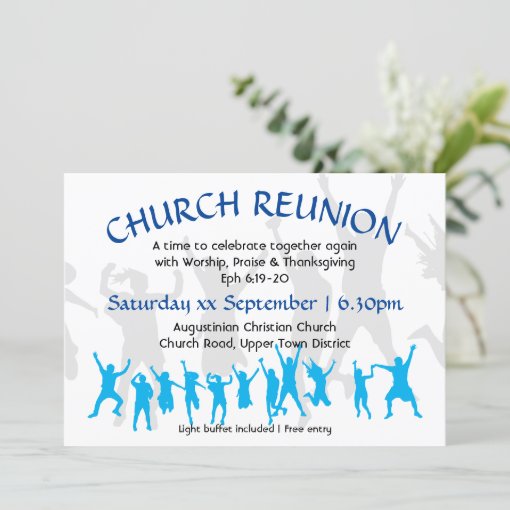 Modern Blue Customizable CHURCH REUNION Invitation | Zazzle