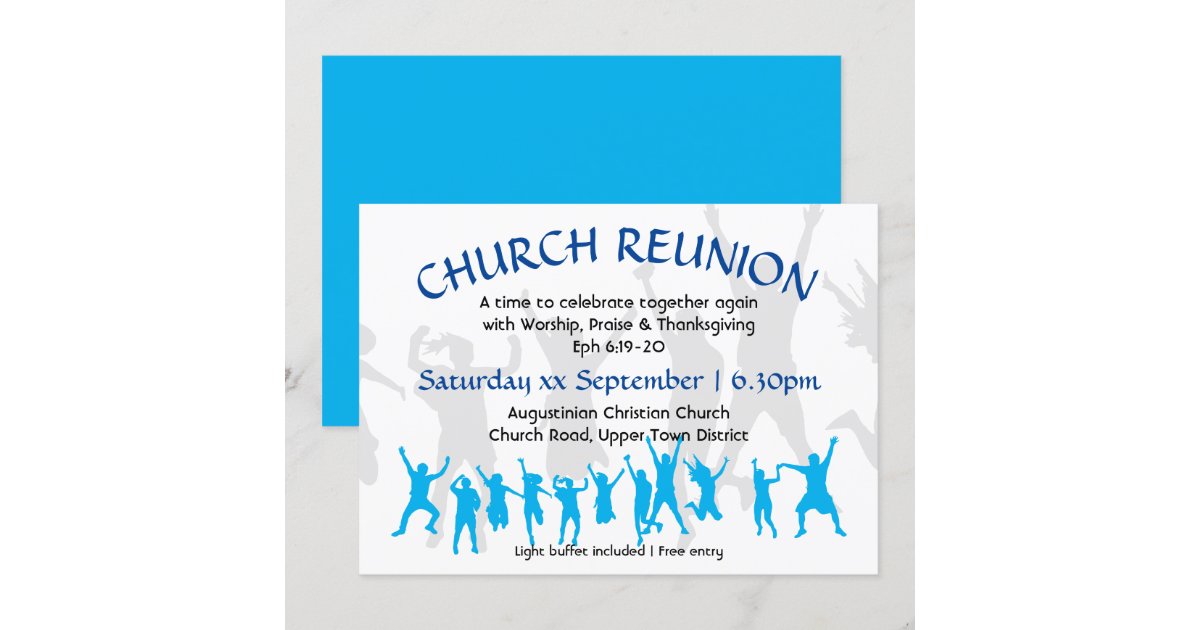 Modern Blue Customizable CHURCH REUNION Invitation | Zazzle