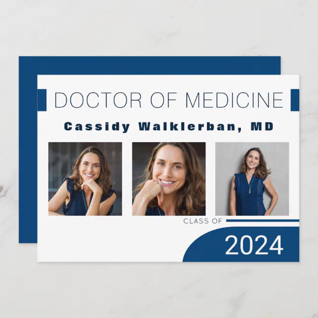Modern Blue Doctor Photo Graduation Announcement | Zazzle
