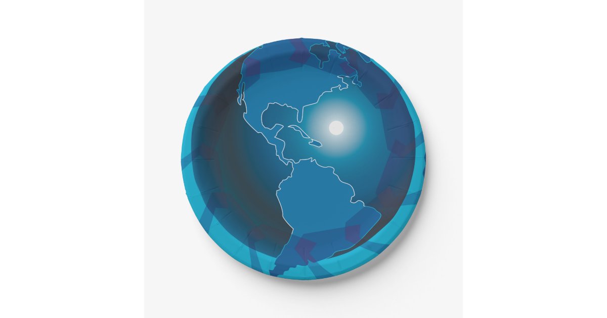 Modern Blue Earth Globe World Map Paper Plates | Zazzle