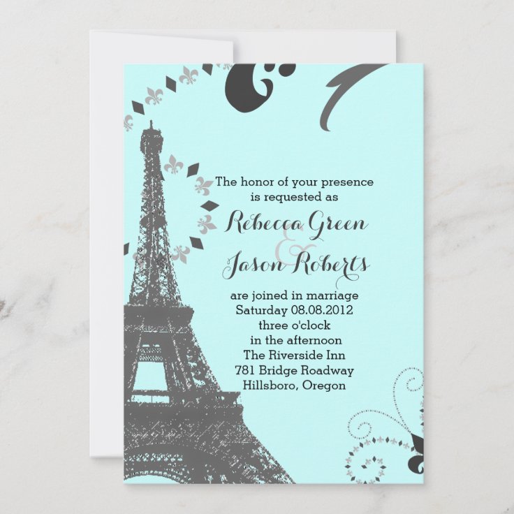 modern blue eiffel tower vintage paris wedding invitation | Zazzle