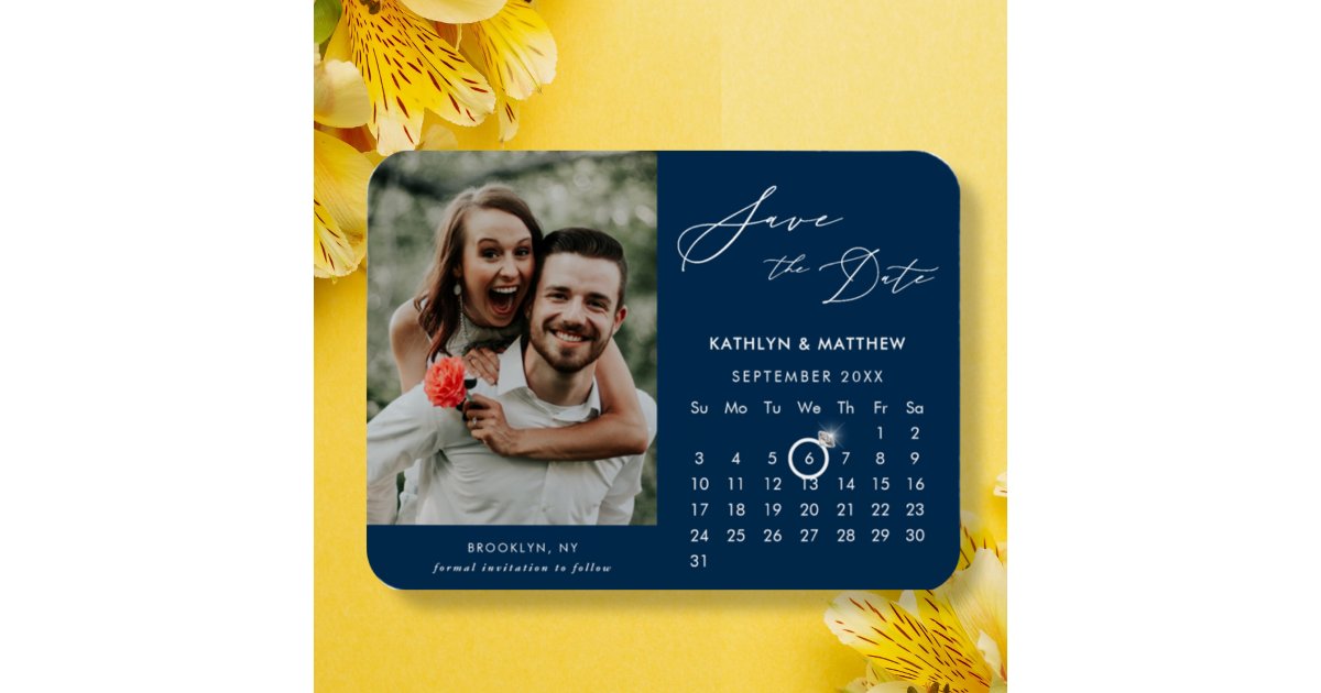 Modern Blue Elegant Script Photo Save the Date Magnet | Zazzle
