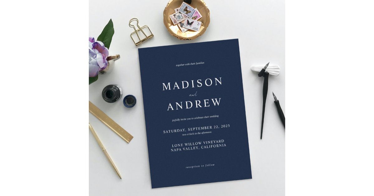 Modern Blue Elegant Wedding Invitation | Zazzle
