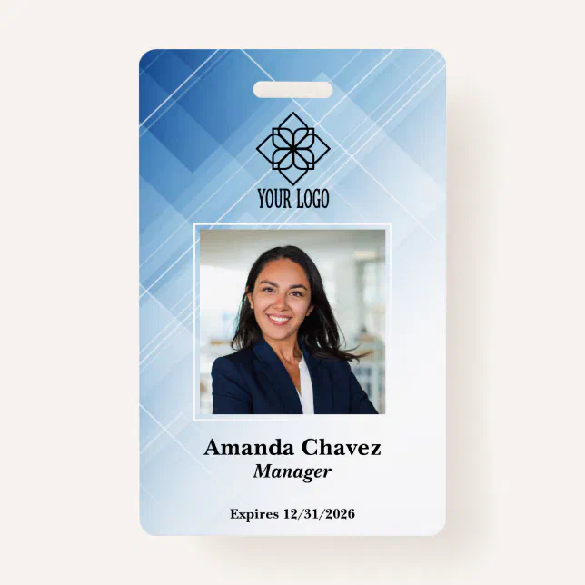 Modern Blue Employee Photo ID Badge | Zazzle