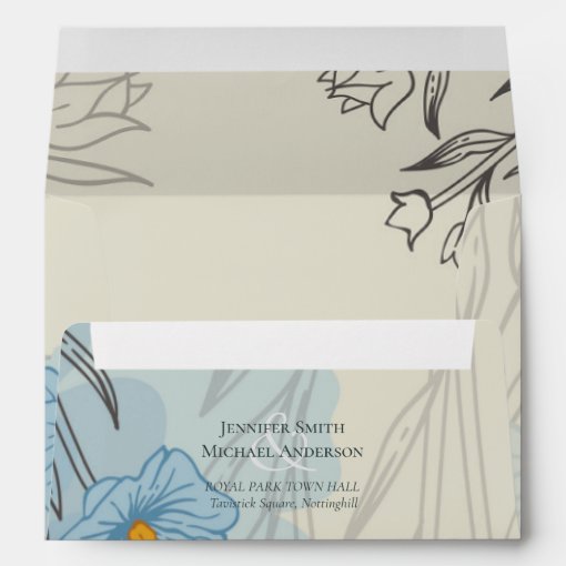 Modern Blue Floral Abstract Wedding Envelope | Zazzle