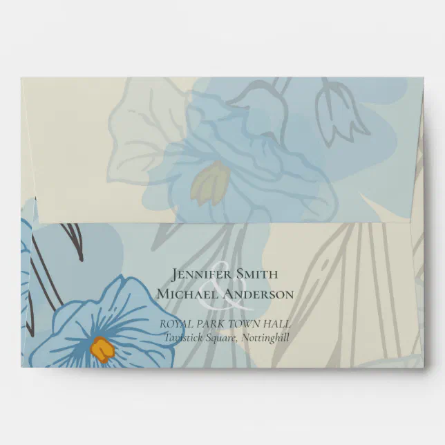 Modern Blue Floral Abstract Wedding Envelope | Zazzle