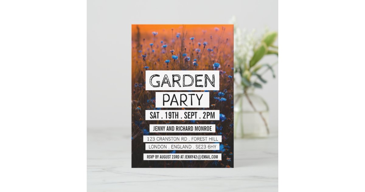 Modern Blue Floral, Garden Party Invitation | Zazzle