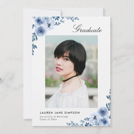 Modern blue floral graduation announcement | Zazzle