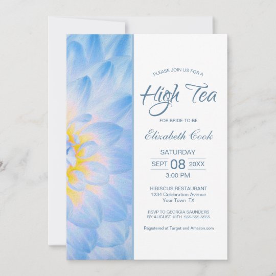 Modern Blue Floral High Tea Bridal Shower Invitation | Zazzle.com