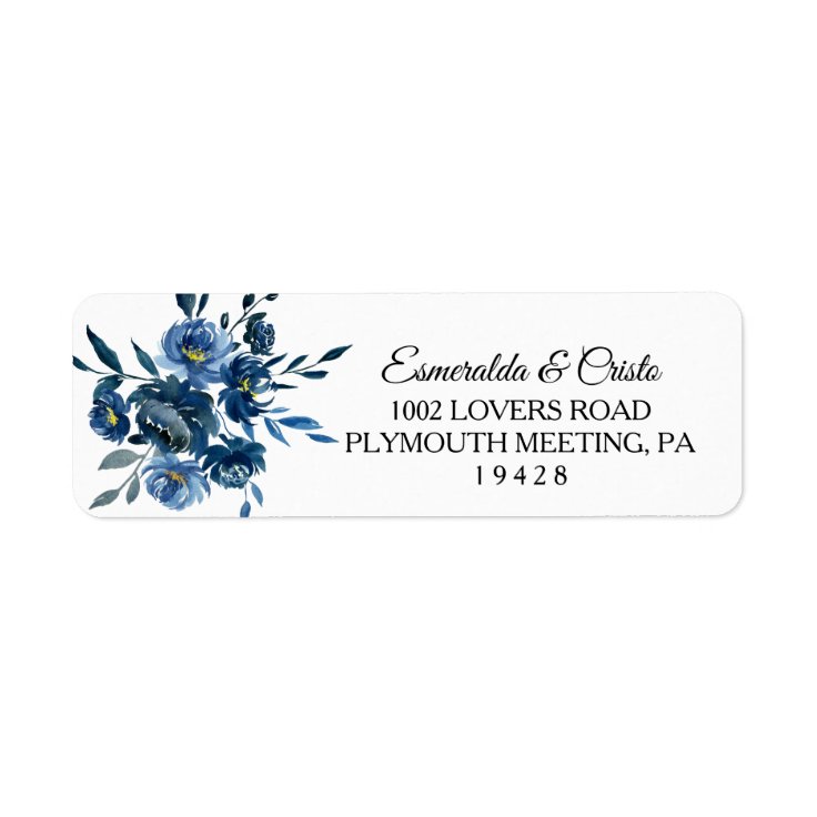 Modern Blue Floral Return Address Label | Zazzle