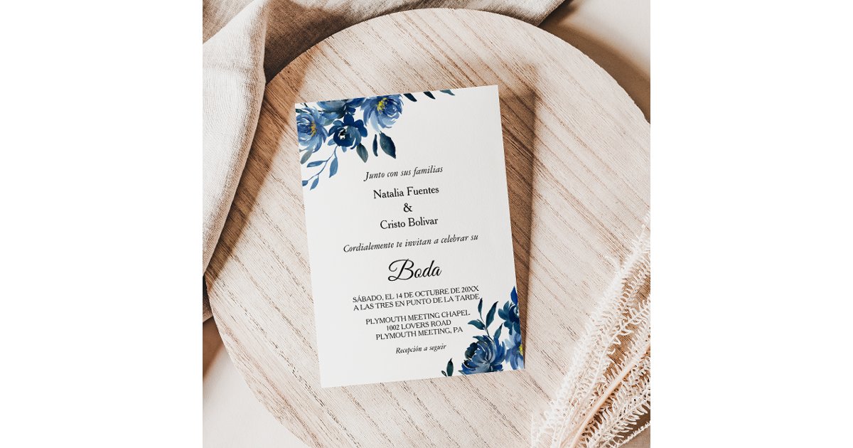 Modern Blue Floral Wedding Invitation | Zazzle