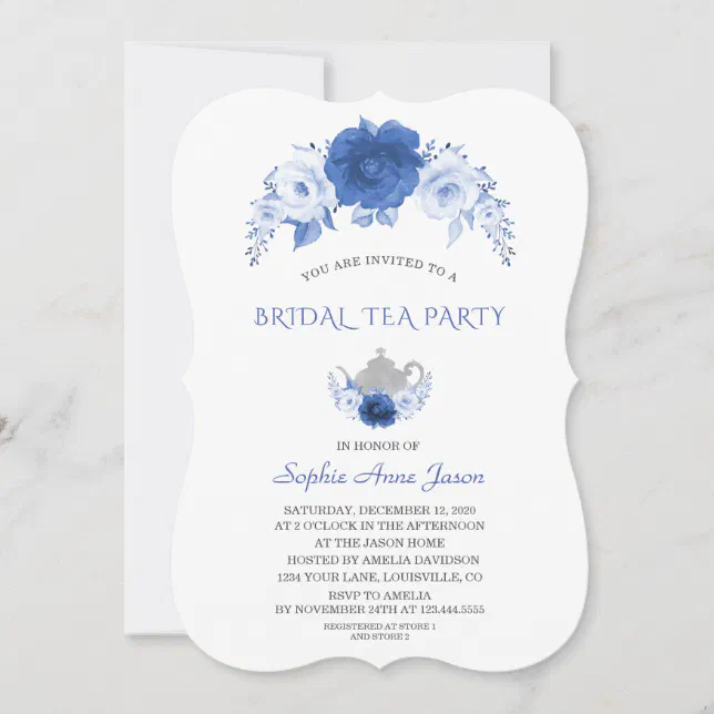 Modern Blue Flowers Bridal Tea Party Invitation | Zazzle