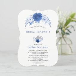 Modern Blue Flowers Bridal Tea Party Invitation | Zazzle