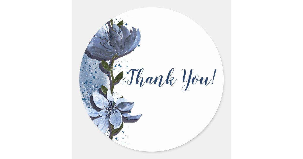 Modern Blue Flowers Floral Watercolor Wedding Classic Round Sticker ...
