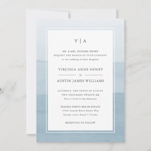 Modern Blue Formal Wedding Invitation | Zazzle