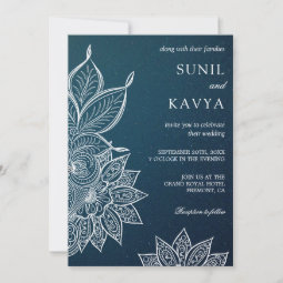 Modern Blue Galaxy Henna Indian Wedding Invitation | Zazzle