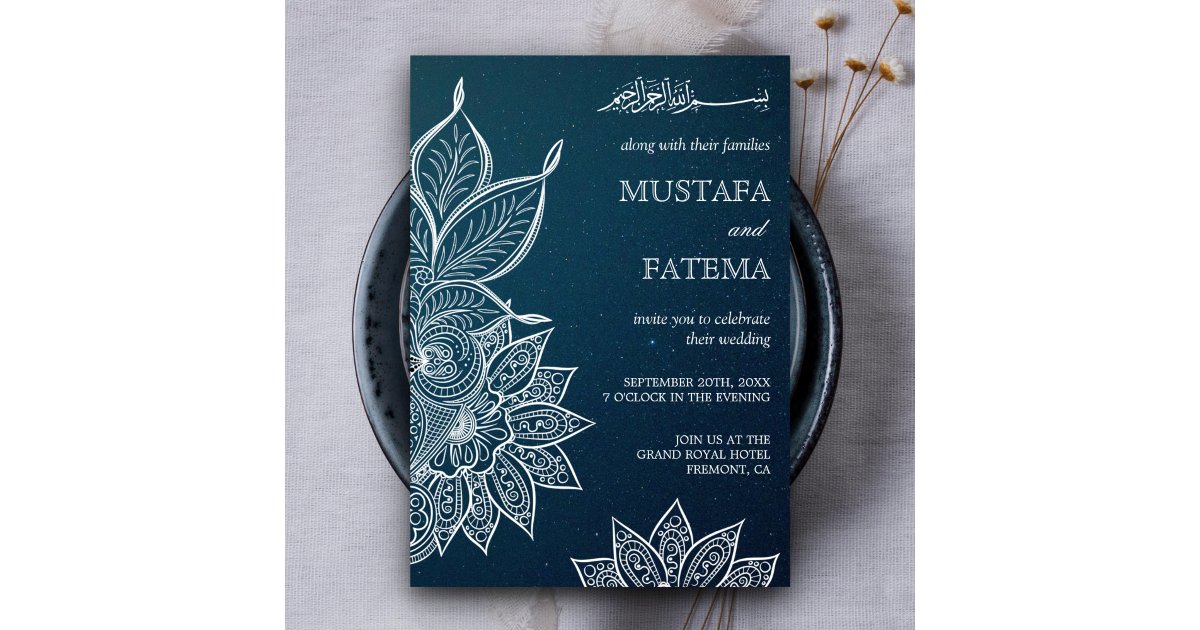 Modern Blue Galaxy Henna Islamic Wedding Invitation | Zazzle