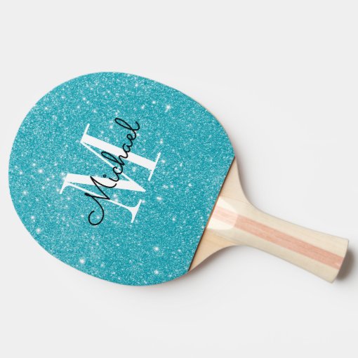 Modern Blue Glitter Monogram Personalized Name Ping Pong Paddle | Zazzle