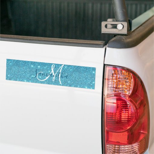 Modern Blue Glitter Sparkles Personalized Name Bumper Sticker | Zazzle