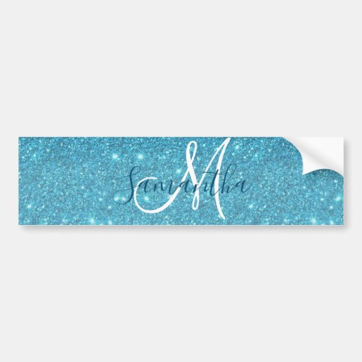 Modern Blue Glitter Sparkles Personalized Name Bumper Sticker | Zazzle
