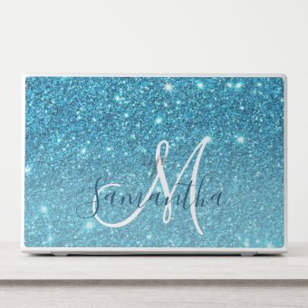 Modern Blue Glitter Sparkles Personalized Name HP Laptop Skin | Zazzle