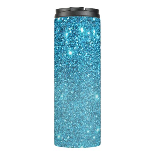 Modern Blue Glitter Sparkles Personalized Name Thermal Tumbler | Zazzle