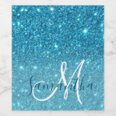 Modern Blue Glitter Sparkles Personalized Name Wine Label | Zazzle