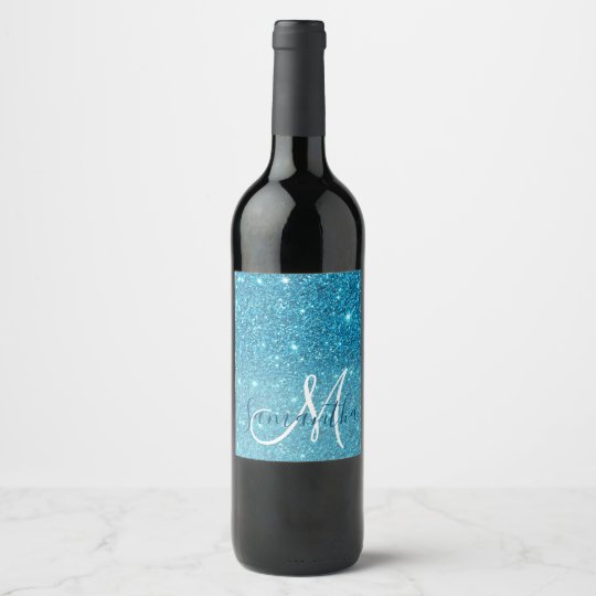 Modern Blue Glitter Sparkles Personalized Name Wine Label | Zazzle.com