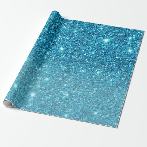 Modern Blue Glitter Sparkles Personalized Name Wrapping Paper | Zazzle