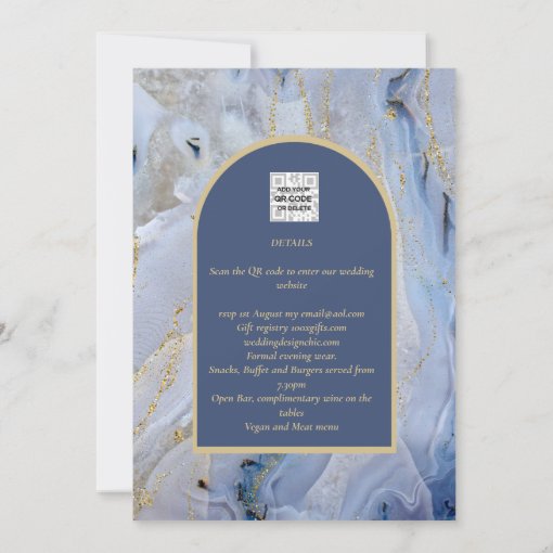 Modern Blue Gold Agate Marble Arch Wedding Invitation | Zazzle