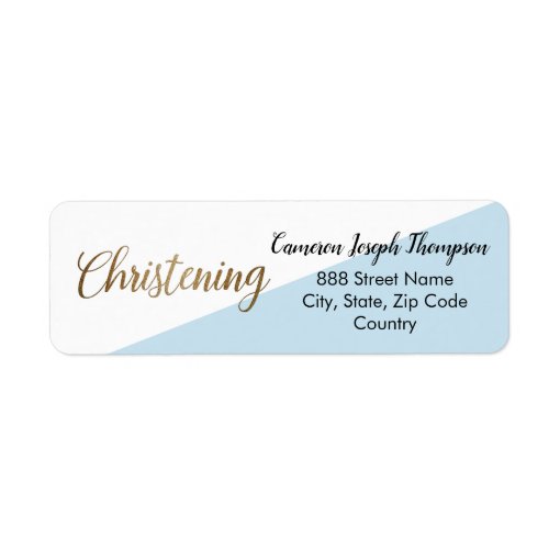 Modern Blue Gold Christening Baby Boy Label | Zazzle
