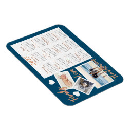 Modern Blue & Gold New Year Calendar Photos Magnet | Zazzle
