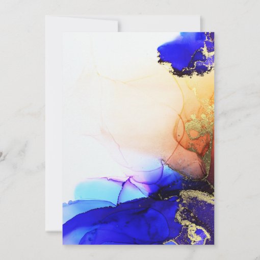 Modern Blue Gold Orange Wedding Invitation | Zazzle