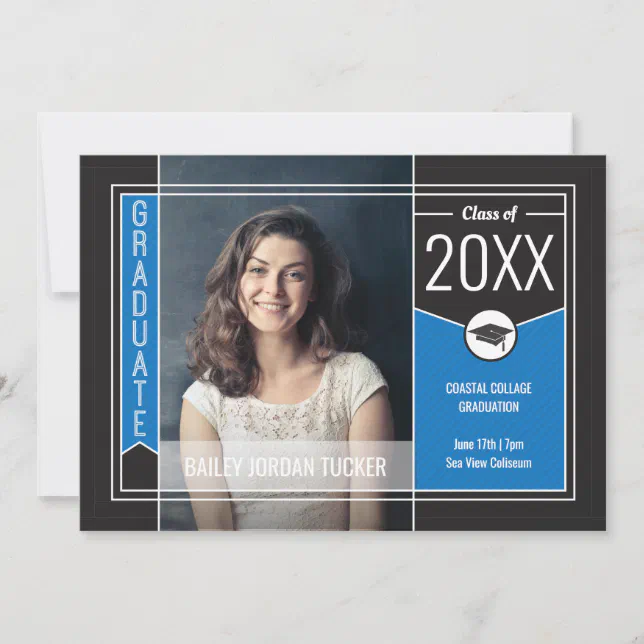 Modern Blue Graduate Photo Graduation Announcement | Zazzle