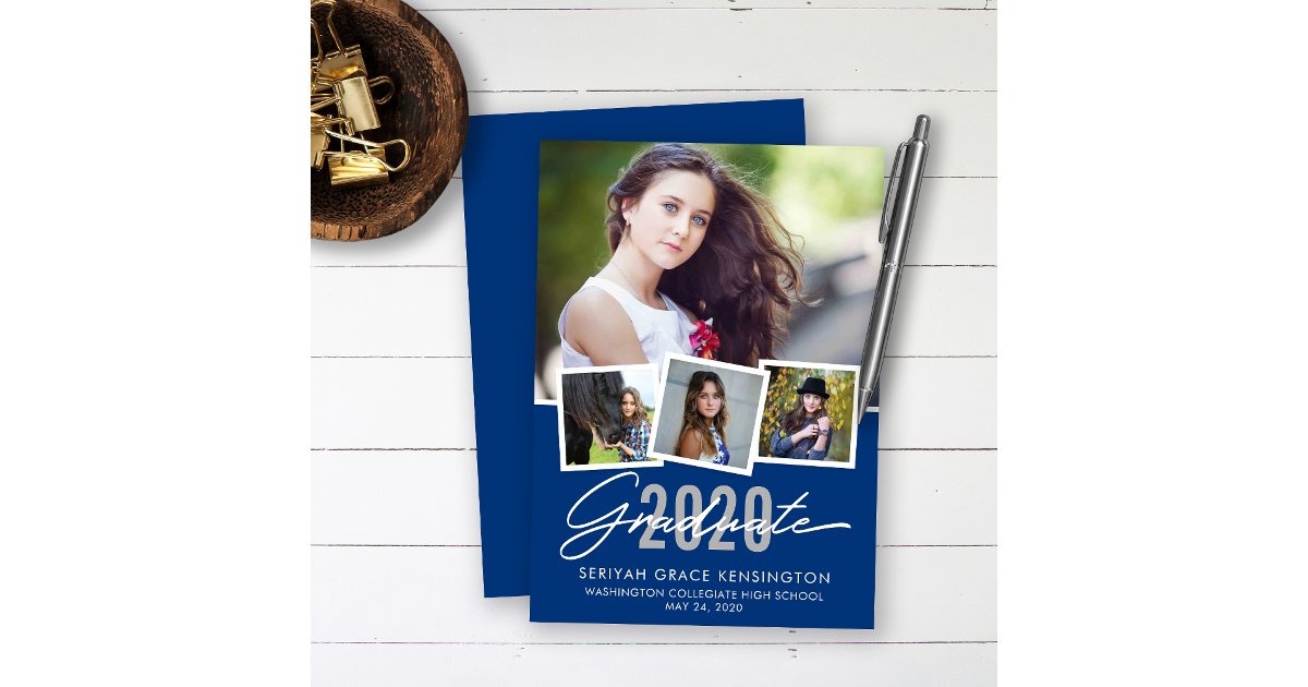 Modern Blue Graduation Class of Photo Announcement | Zazzle