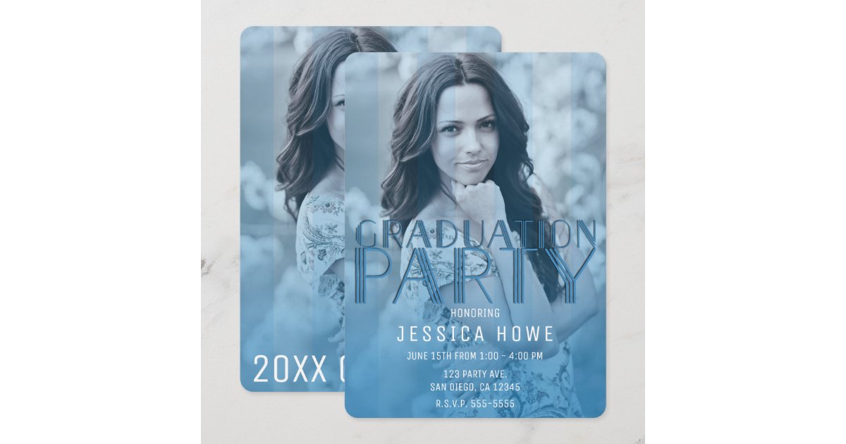 Modern Blue Graduation Party Graduate Photo Invitation | Zazzle