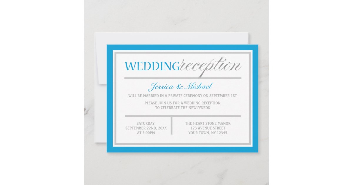 Modern Blue & Gray Wedding Reception Invitation | Zazzle