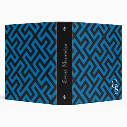 Modern blue greek key geometric patterns monogram binder | Zazzle