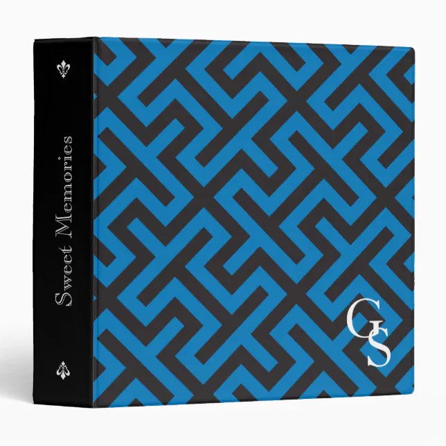 Modern blue greek key geometric patterns monogram binder | Zazzle